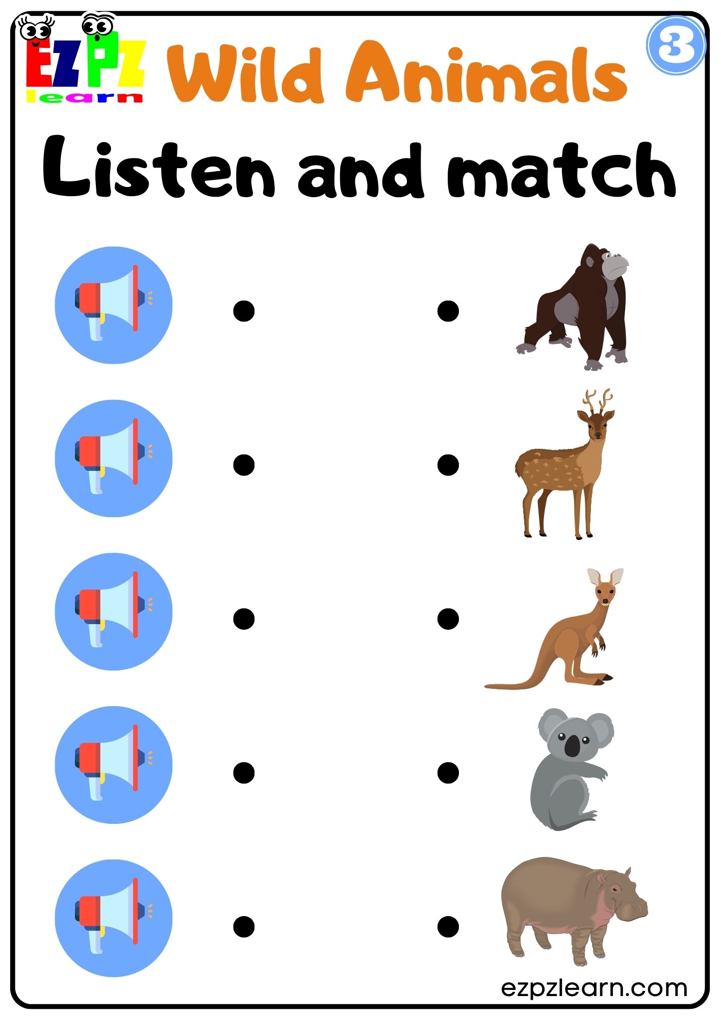 Interactive Worksheet for Wild Animals Listen and Match the Correct Images Activity for Kids ...